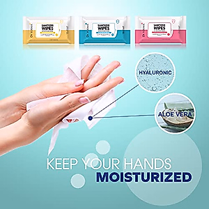 Dr. YERMA Hand Wipes with Aloe Vera & Extra Moisturizers, 80 Packs of 20 (1600 wipes), Travel Size, Vegan Cool Scented, 80 Packs