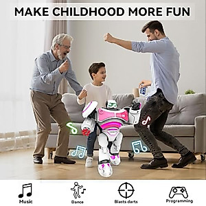 AIROBOTS Robots Toy for Kids, Robot Toys for Toddlers,Smart Programmable Interactive RC Robot, Present for 4 5 6 7 8 9 Years Old Kids Boys and Girls,Pink