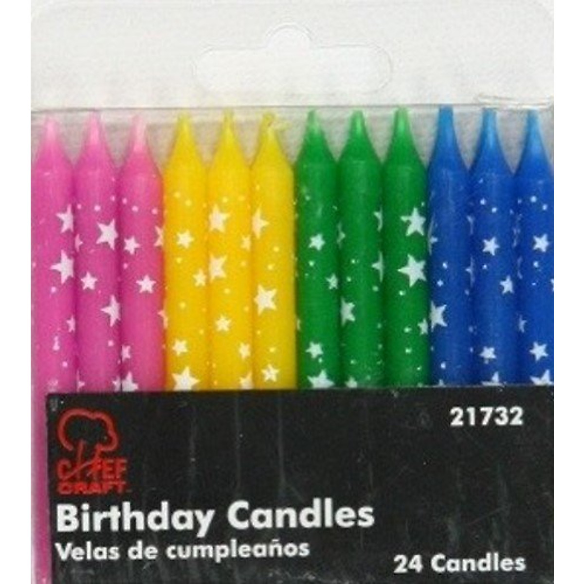 Birthday Candles, Polka Dot Stars, Set of 6 Packs - Total of 144 candles