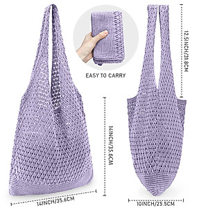hatisan Crochet Bags for Women Summer Beach Tote Bag Aesthetic Tote Bag Hippie Bag Knit Bag (Purple)