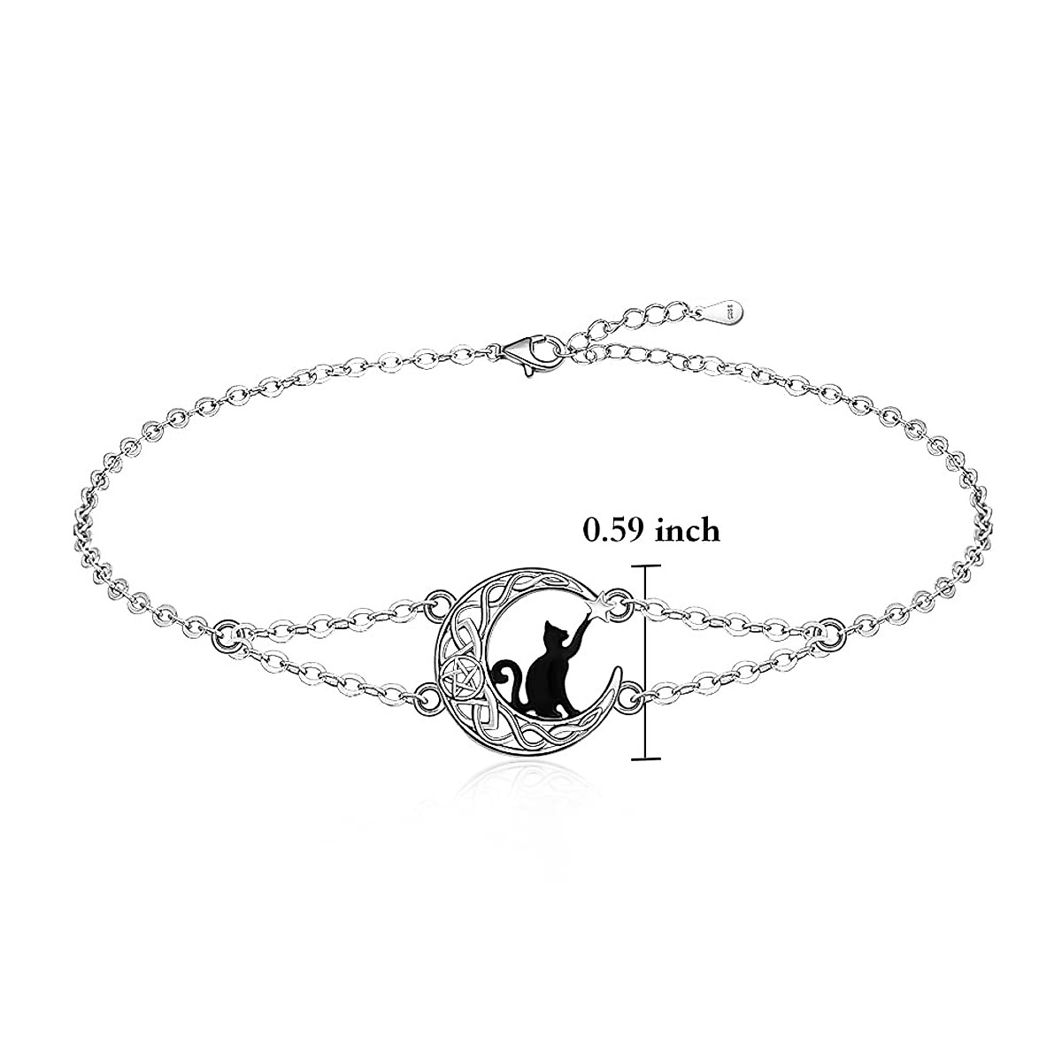Black Cat Bracelet Sterling Silver Charm Celtic Moon Cat Friendship Matching Bracelets for Women Cute Animal Fun Kitten Halloween Cats Lover Gifts