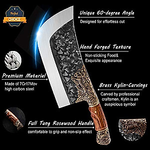 Purple Dragon Meat Cleaver Knife Heavy Duty Butcher Knife Hand Forged Professional Bone Chopper outdoor Knife High Carbon Steel Sharp for Home or Restaurant with Gift Box