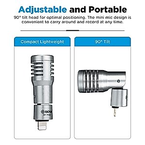 BOYA BY-P4D iPhone Microphone iOS Mini Phone Mic with Lightning Port for iPhone/iPad/iPod Foldable External Microphone with Wind Foam for YouTube,Vlogging,Live Stream,Video Record
