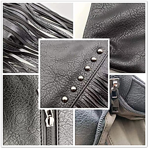 WIGUYUN Tassels Hippie Cross-body Purse Rivets Fringed Shoulder Handbag Casual Hobo Bags for Women,Black