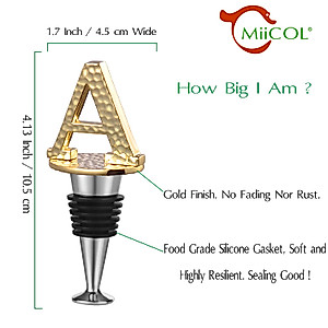 Miicol Initial Letter Wine Stopper, Monogram Hammered Metal, Perfect Wine Gift, Wide Used in Kitchen Decor, Bar, Wedding Party, Elegance Meets Utility, Rose Gold Plating, Letter (A to Z) T