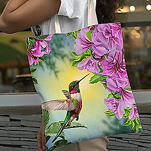 Canvas Shoulder Bag,Hummingbird Floral Bird Flower Tote Bag for Books,Birthday Inspirational Gifts for Kids Girls Women