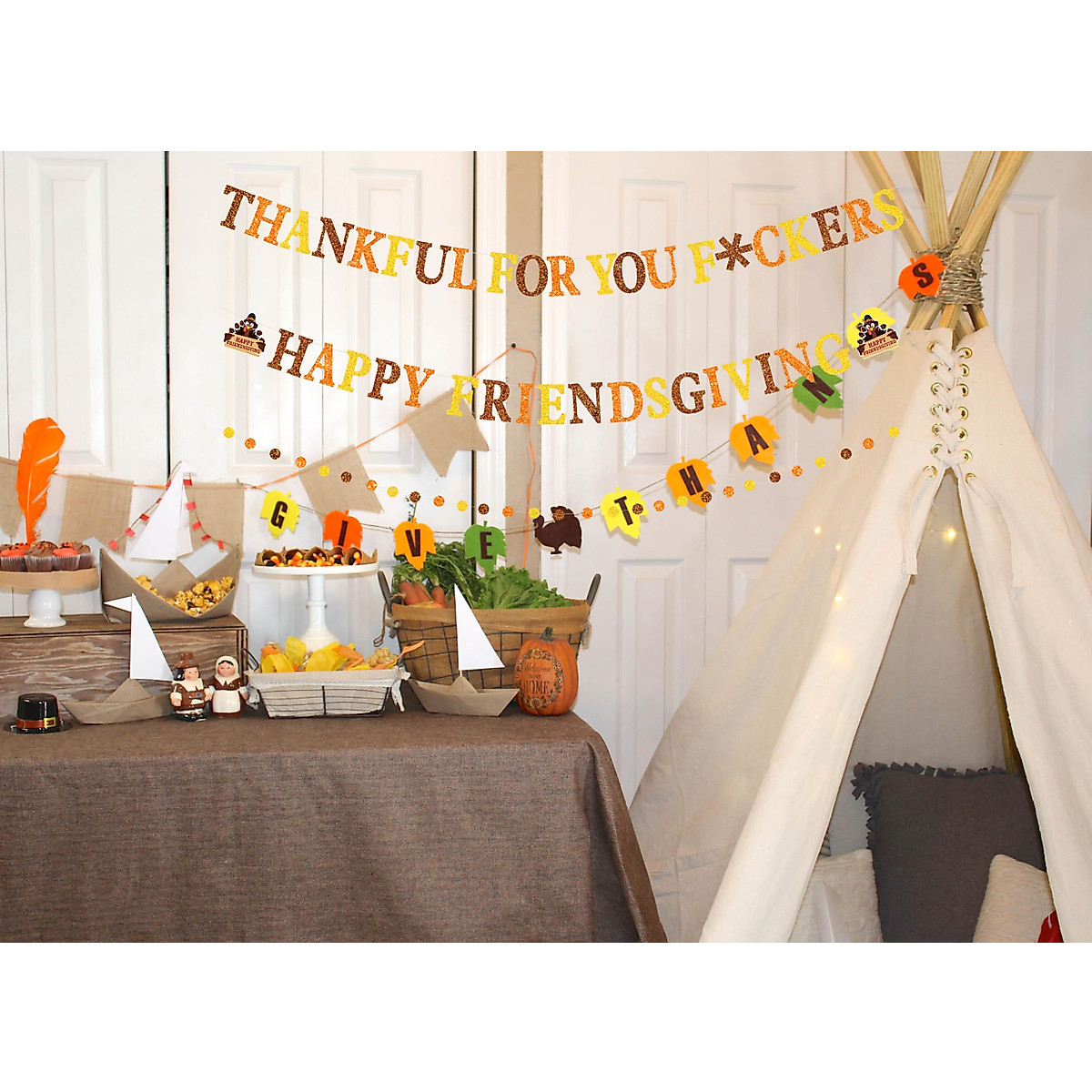 Happy Friendsgiving Banner,Thankful for You Banner,Friendsgiving Decorations,Thanksgiving Decorations Banner, Friendsgiving Party Decorations