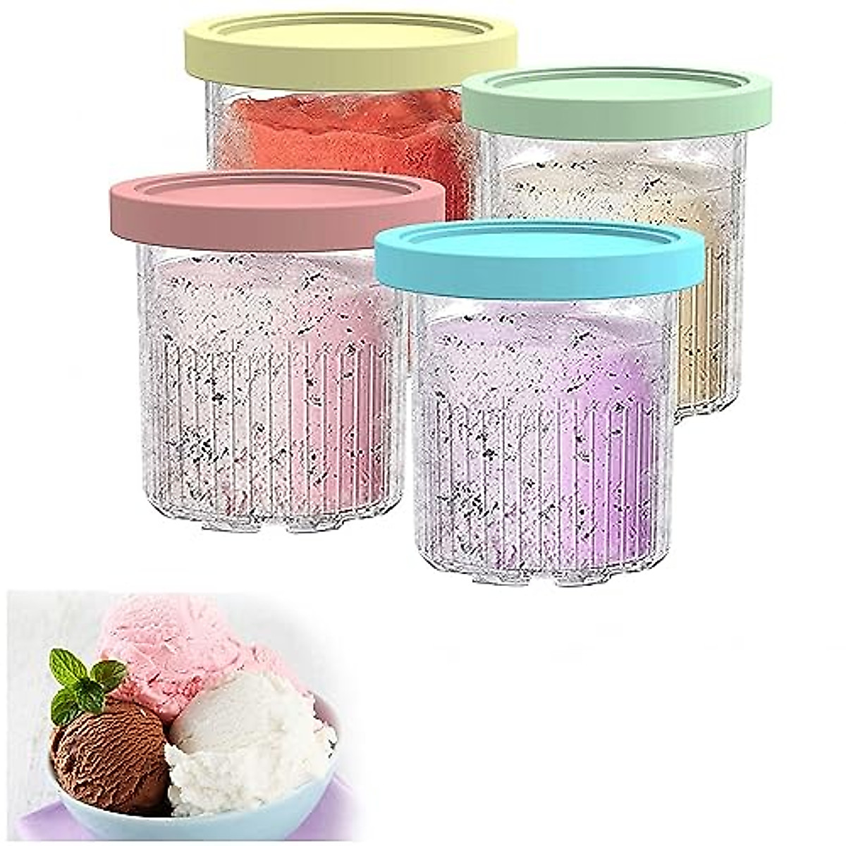 EVANEM Creami Deluxe Pints, for Ninja Ice Cream Maker Pints,24 OZ Pint Frozen Dessert Containers Bpa-Free,Dishwasher Safe Compatible NC501 Series Ice Cream Maker