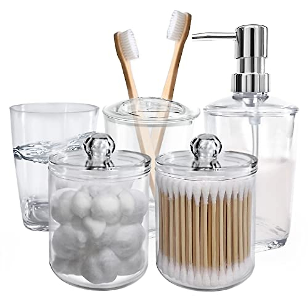 Transparent Bathroom Accessories Set 8 Pieces Bath Ensemble Includes Soap Dispenser, Toothbrush Holder, Toothbrush Cup, Soap Dish,New Apartment Essentials for Decorative Countertop