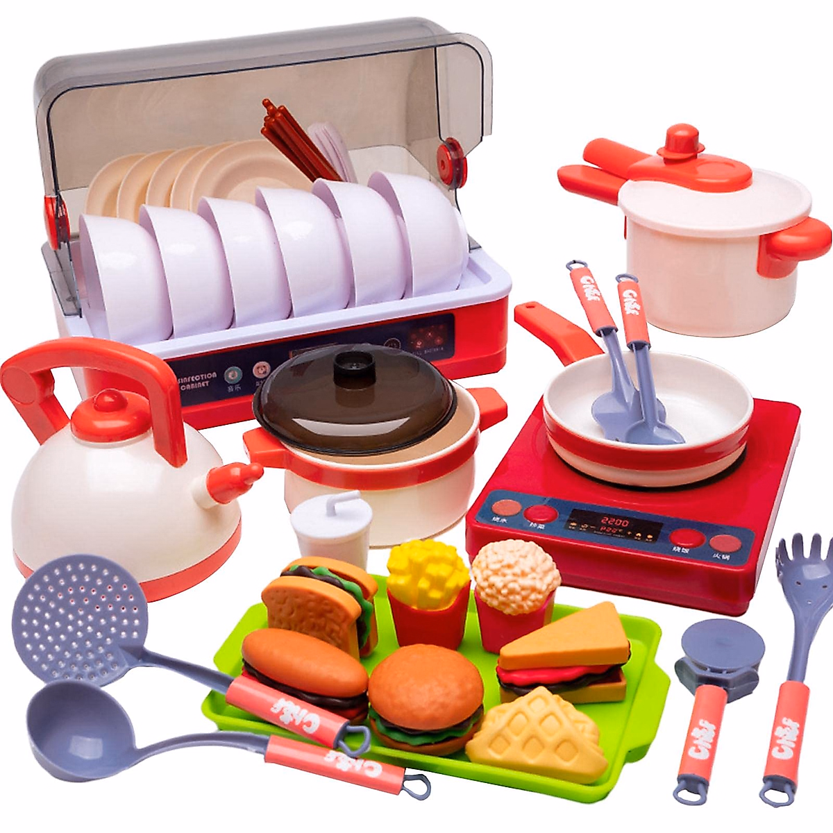 Kitchen Toys Accessories Set, Toddler Pots and Pans Cookware Playset, Pretend Play Cooking Utensils, Gifts for 3 4 5 6 Year Olds Girls and Boys , 51pcs (Type a 43pcs)