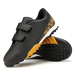Hawkwell Boys Girls Athletic Turf Soccer Shoes(Toddler/Little Kid/Big Kid), Black PU, 6 M US