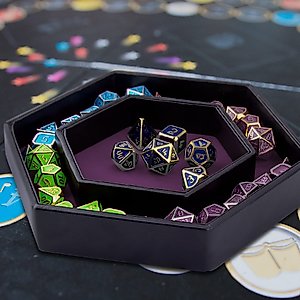 SIQUK Dice Tray with Lid Hexagon Dice Rolling Tray Dice Holder for Dice Games Like RPG, DND and Other Table Games, Purple