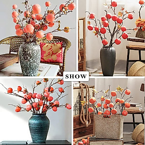 Junzixiao Artificial Persimmon Tree Branches Fake Fruit Home Wedding Decor Artificial Flowers Garden Hotel Office Home Farmhouse Decor One Branch per Pack (Orange, 35.43)
