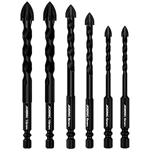 6PCS Ceramic Tile Drill Bits, JOERIC Masonry Drill Bits Set for Glass, Brick, Tile, Concrete, Plastic and Wood Tungsten Carbide Tip for Wall Mirror and Ceramic Tile with Size (5mm ~12mm).