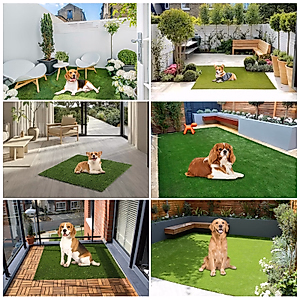 jltkj Artificial Grass Tiles, Turf Tiles Interlocking Fake Grass Self-draining Mat for Patio, Indoor and Outdoor Decor (6 Piece)