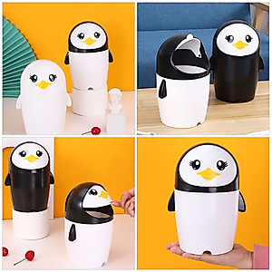 STOBAZA Penguin Trash Can Car Home Cute Garbage Bin Lid Bedroom Office Desk Countertop Animal Shaped Wastebasket Container Kids