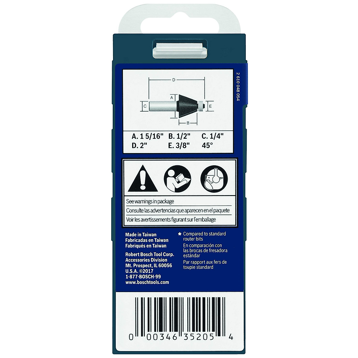 BOSCH 85298M 1-5/16 In. x 45 degree Carbide Tipped Chamfer Bit