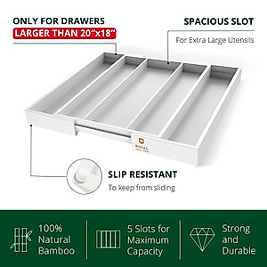 ROYAL CRAFT WOOD Luxury Bamboo Kitchen Drawer Organizer - Silverware Organizer - Utensil Holder and Cutlery Tray with Grooved Drawer Dividers for Flatware and Kitchen Utensils (5 Slot, White)