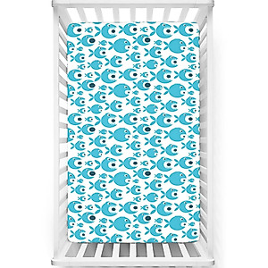 Shark Party Themed Fitted Crib Sheet,Standard Crib Mattress Fitted Sheet Soft and Breathable Bed Sheets-Baby Crib Sheets for Girl or Boy,28“ x52“,Sky Blue Dark Teal