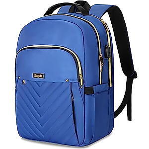 Backpack for Women, Travel Backpacks With USB Charging Port, School Student Anti Theft Laptop Bookbag, Large Quilted College Backpack Computer Bag Fits 17.3 Inch, Business, Work, Casual Daypack Blue