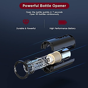 Electric Wine Bottle Opener, Lecone 8-in-1 Electric Wine Opener with Charging Base, Aerator & Pourer, Foil Cutter, 2 Vacuum Stoppers, Coaster & Ice Cubes, Stainless Steel Wine Opener Electric Gift Set