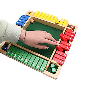 Shut The Box Dice Game-12 in Colorful Design 1-4 Players-10 Dice-Gift Package, Wooden Board Table Math Games for Adults Kids, Classics Tabletop Version and Pub Board Game