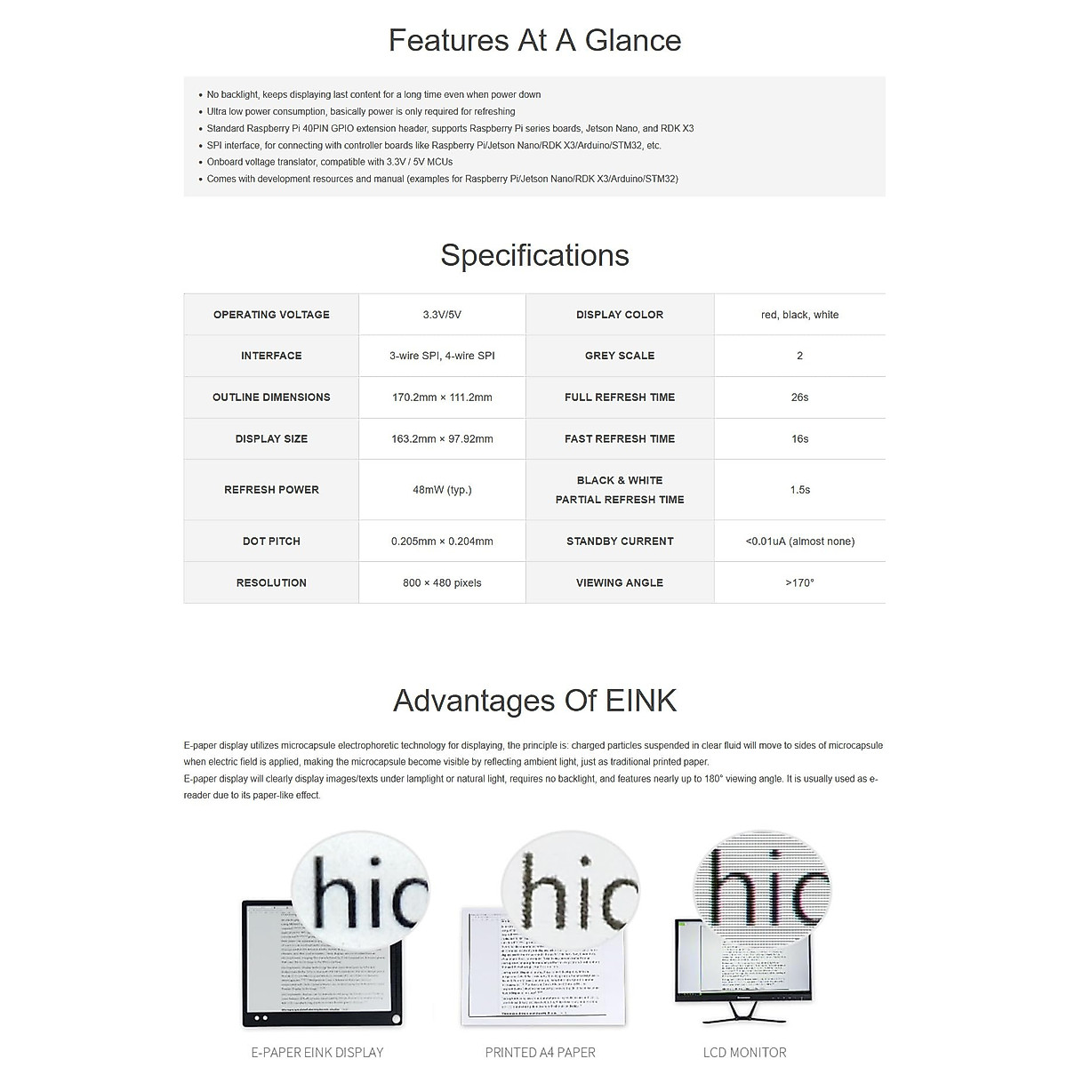 New 7.5 inch E-Ink Display e-Paper HAT (B) Three-Color Resolution 800×480 SPI Interface for Raspberry Pi 4 3 2 Zero W WH Jetson Nano @XYGStudy