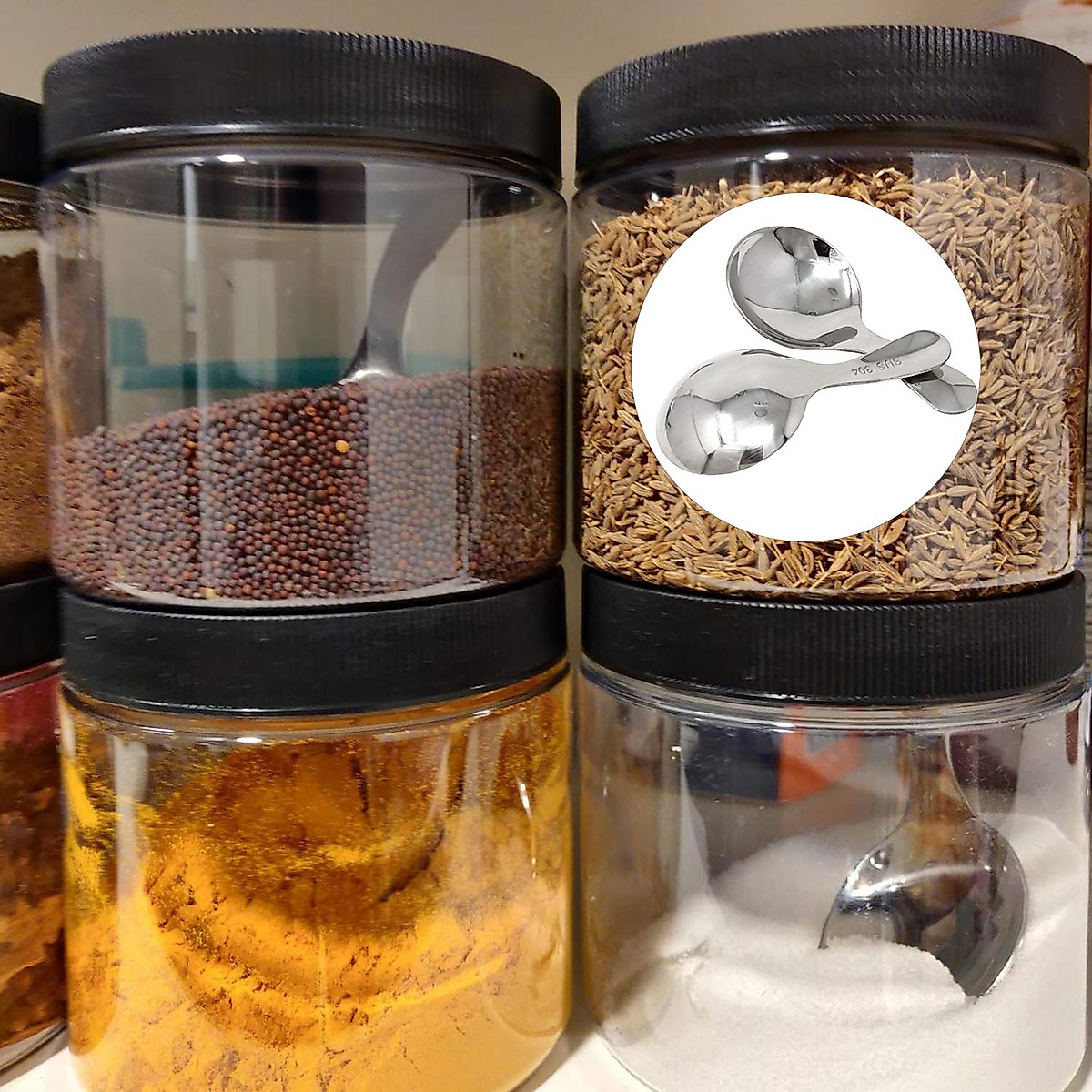 Honbay 4PCS Stainless Steel Short Handle Spoon for Salt Condiments Dessert Tea Coffee (silver)