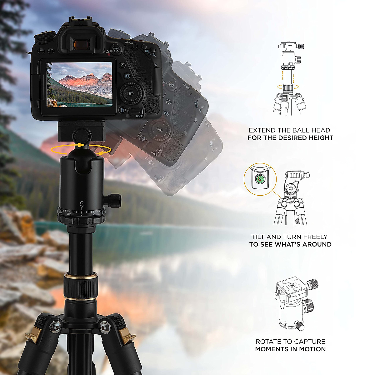 KODAK Photo Gear 63” Tripod & Monopod with 360° Ball Head | Premium Professional 2-in-1 Aluminum Camera Stand with Bluetooth Remote Control & Smartphone Adapter | Compact & Portable for Work & Travel