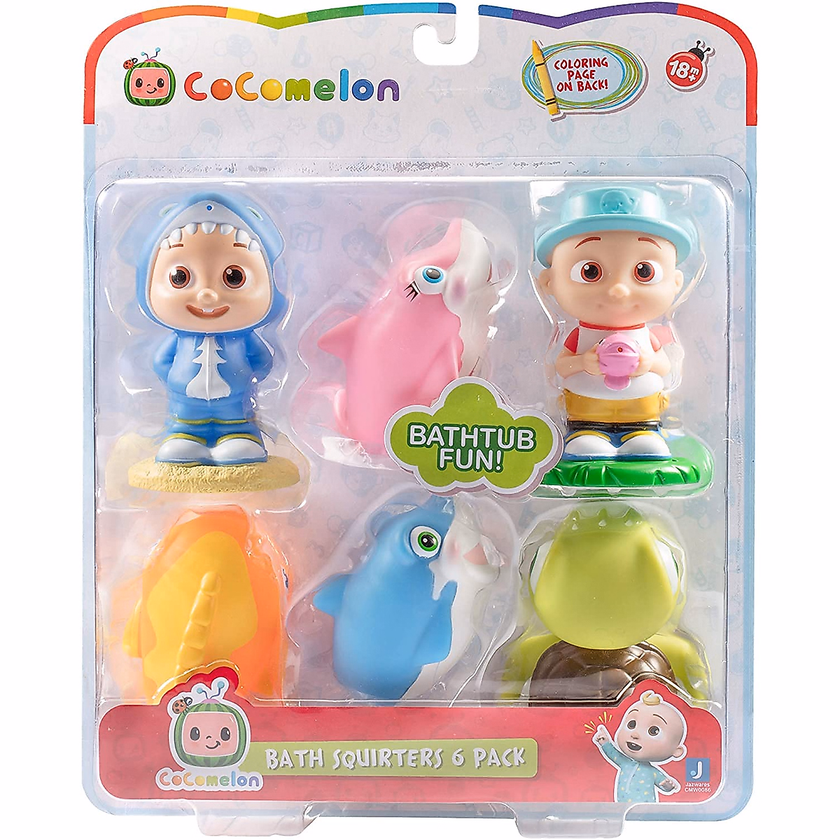 CoComelon Water Squirter Toys for Pool & Bath, 6-Pack - Officially Licensed - JJ, Baby Shark, Turtle, Fish Figure Playset - Easter Basket Stuffer Gift for Toddlers, Preschoolers, Kids - 18mo+