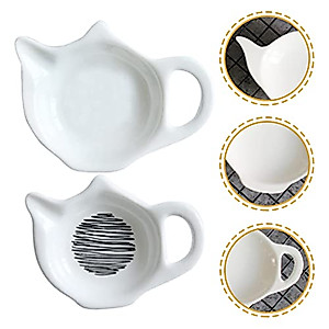 CALLARON Coffee Accessories 2pcs Ceramic Tea Bag Coasters Spoon Rest Teapot Shape Teabag Caddy Holder Saucer Set Sauce Dip Bowl Snack Seasoning Dish Tray Bracket for Tea Party Decorative Tray
