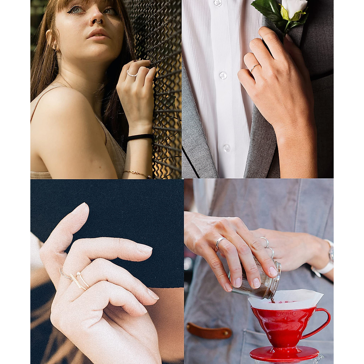 Tornito 9Pcs Stackable Eternity Ring Stainless Steel Band Knuckle Engagement Wedding Ring Size 7 for Women Silver Tone