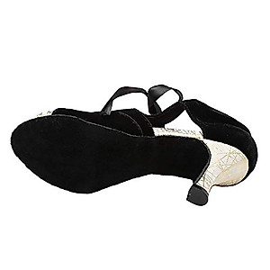 AOQUNFS Performance Dance Shoes Latin Dancing Shoes for Women Comfortable Salsa Ballroom Dance Heels,YCL310-Black Gold-5,US8
