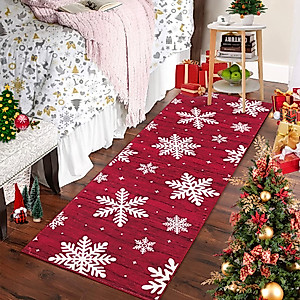 RUGSREAL Christmas Rug Runner Rug 2x6 Washable Rug Non Slip Kitchen Rugs Bedroom Decor Soft Throw Rugs Stain Resistant Carpet for Bedroom Laundry Hallway Runner Snow|Red 2'x6'