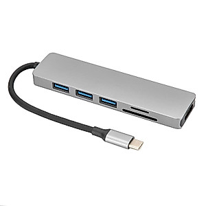 Type C to HD Multimedia Interface Hub Adapter, 6 in 1 Aluminum Alloy Converter USB3.0 Video Audio Interface with Over Current Detection Protection