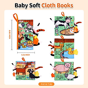 Jollybaby Baby Cloth Books, Touch & Feel Crinkle Soft Books, for Infants Babies, Toddler Early Educational Interactive Stroller Toys, Baby Girl & Boy Gift(Farm Tails)