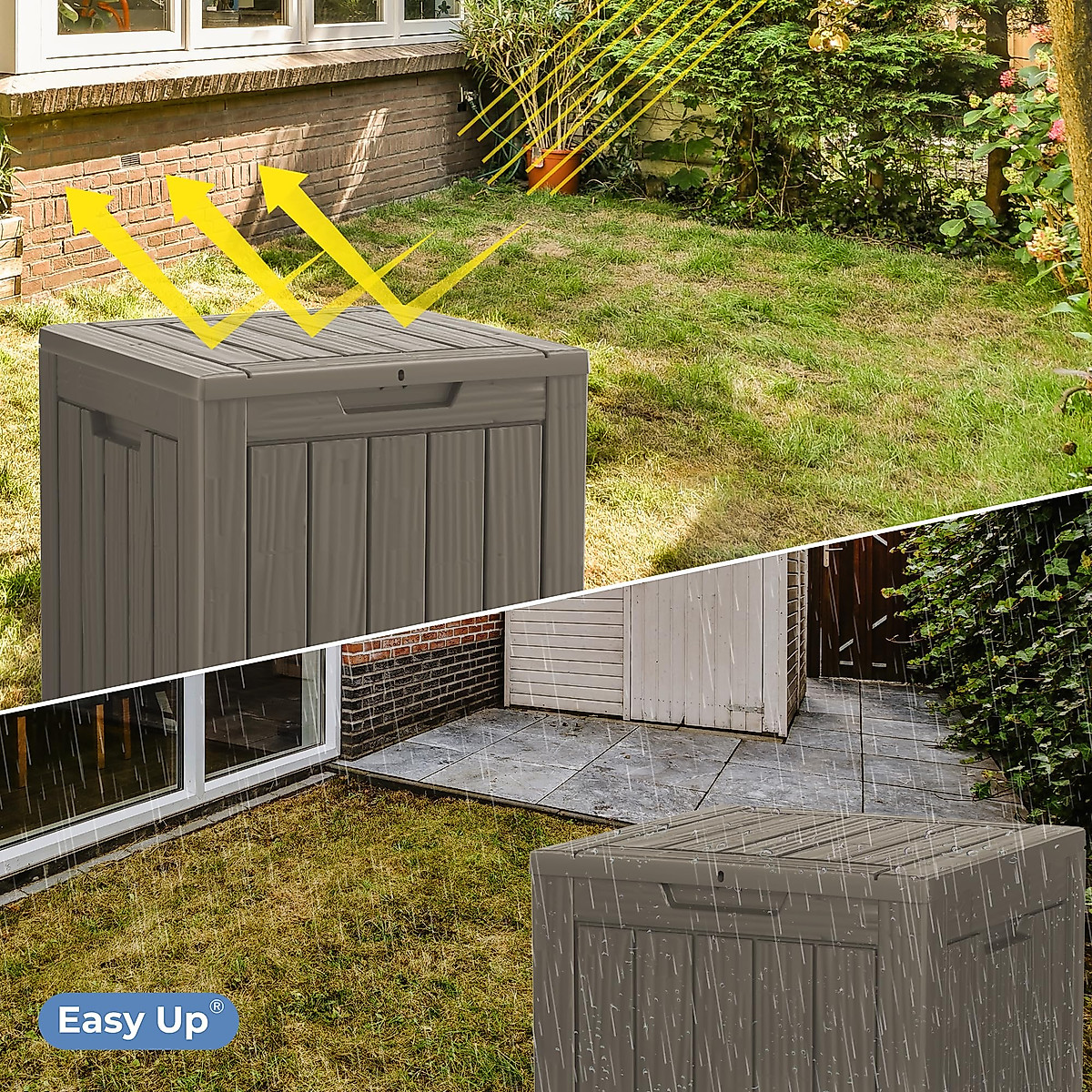 28 Gallon Resin Deck Box, Lockable Waterproof Ourdoor Storage Container for Pool Accessories, Patio Furniture, Cushions, Toys and Garden Tools - Black (Grey)