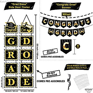 Huge, Graduation Party Decorations 2022 - Pack of 75 | Congrats Grad Banner, Graduation Photo Props | Gold Fringe Graduation Backdrop | Graduation Banner, Black and Gold Graduation Decorations 2022