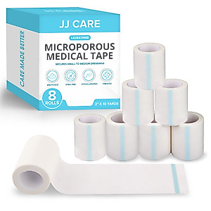 JJ CARE Micropore Tape [Pack of 8], 2” x 10 Yards, Breathable Paper Tape Medical Use, Latex-Free Paper Surgical Tape, Individually Boxed Paper Bandage Tape Rolls