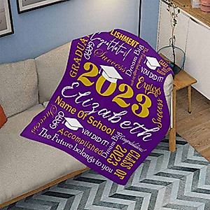 Personalized Graduation Blanket for Her Him, Class of 2023 Bed Blanket The Future Belongs to You 2023 Grad Purple Throw Blanket for Senior 2023 High School College Graduating Decoration 50x60