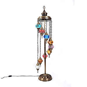 Asylove Customizable Turkish Mosaic Floor lamp,9 Globe Moroccan Standing Lamp, Tiffany Floor Lamp, Mosaic Lamp 5 inch Globe - Total Height 70 inch