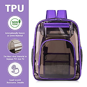 SIMBOOM Clear Backpack, Heavy Duty TPU Transparent Backpacks Large See Through Bookbag with Reinforced Strap for School, Stadium, Security, Work, Travel, College, Sporting Events, Concert (Purple)