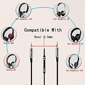 Audio Replacement cable Compatible for Sol Republic Master Tracks HD,Tracks HD2,Sol Republic V10 V12,Sol Republic X3 Headphones, in-line Mic Control Headphone Cord Works on iOS/Android/Xiaomi(4.6ft)