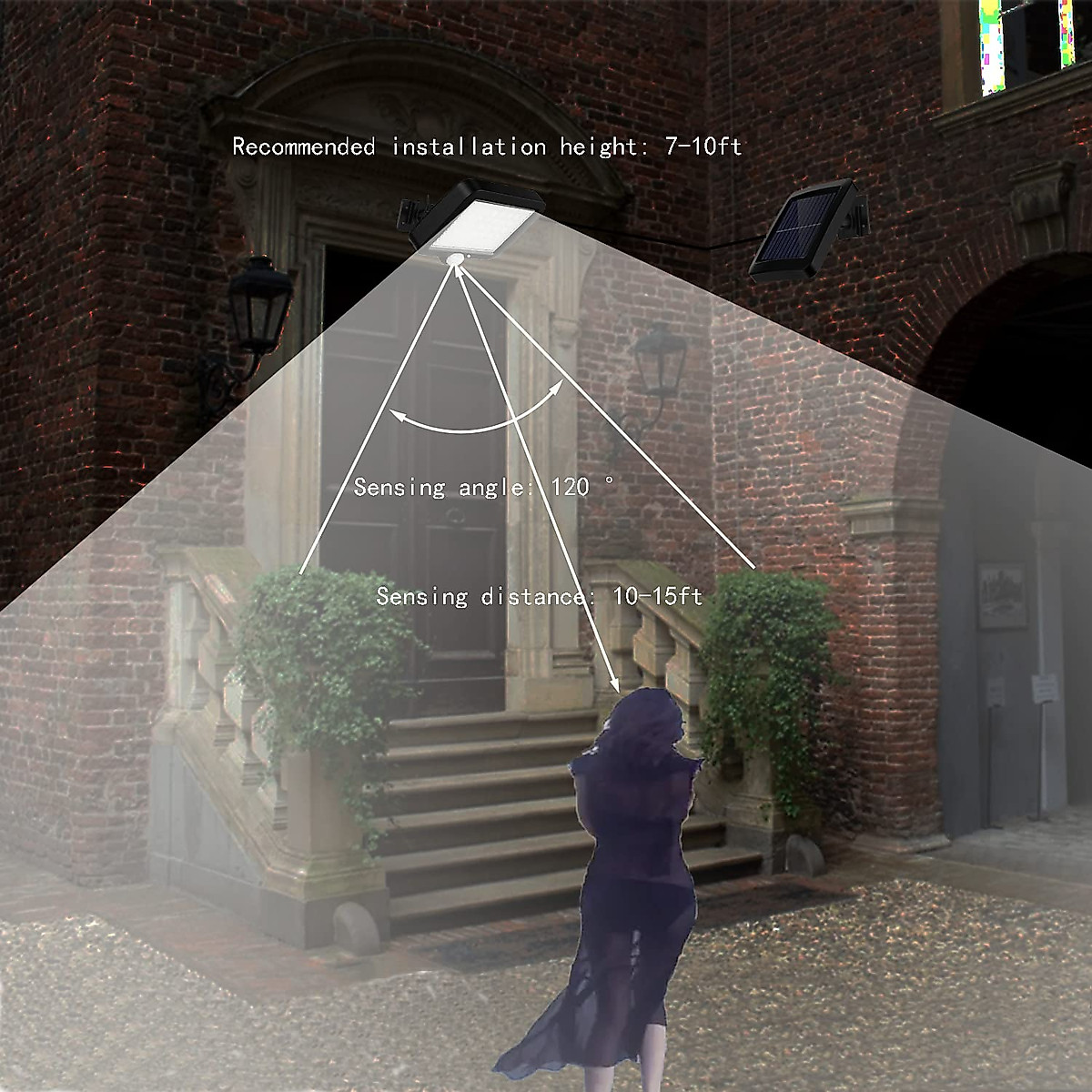 Eupterosaur Solar Lights Outdoor with Motion Detection 120°PIR Angle Solar Wall Light Outside 56 LED Security Flood Lights IP65 Waterproof for Yard Lawn Patio Barn Garden Pathway Balcony