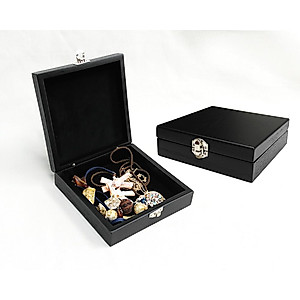 Lutong Wooden Storage Box with Hinged Lid and Front Clasp for Craft Gifts storage box - 6.5" x 6.5" x 2"- (Black)