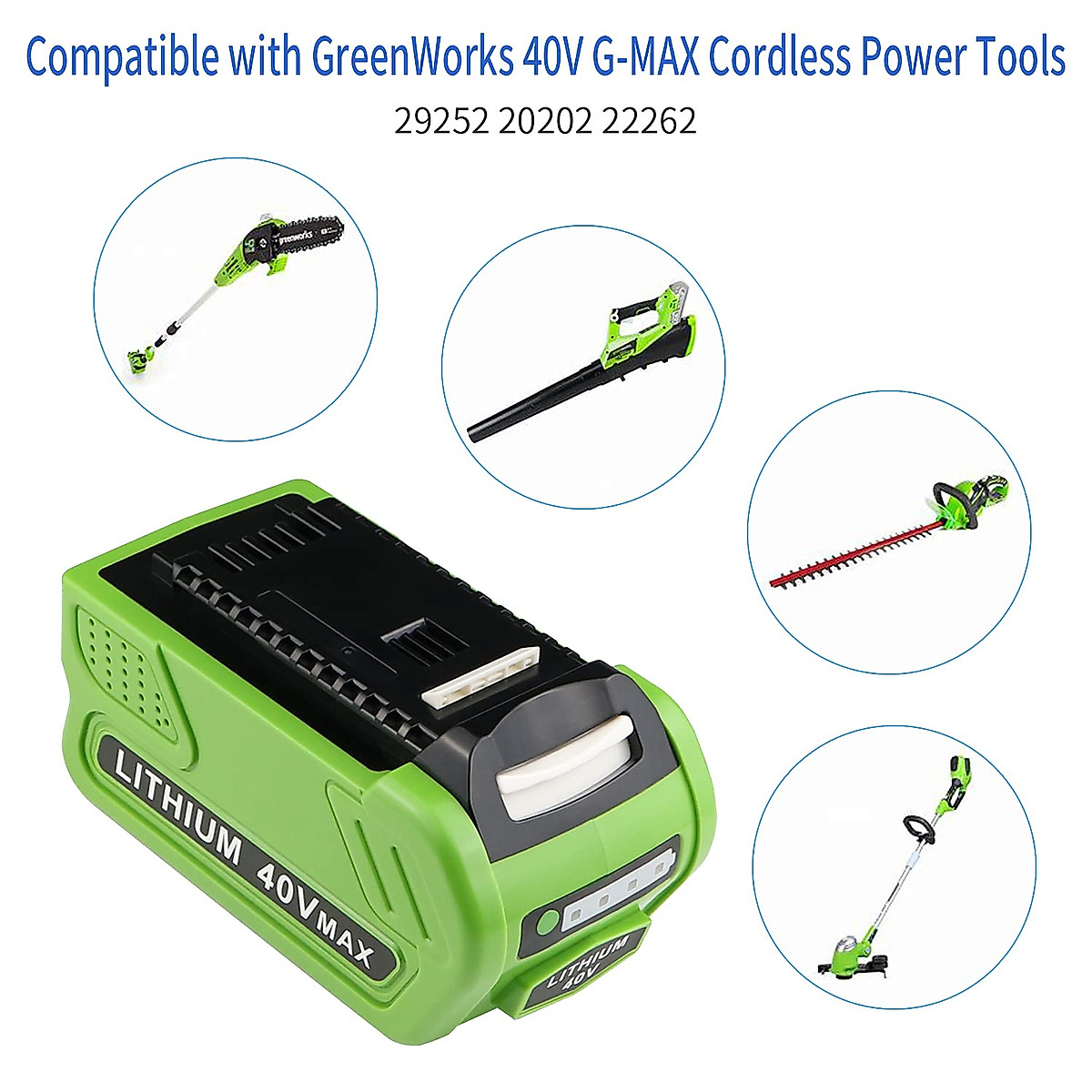 Powerost 6Ah 40V 29472 29462 Replacement Battery Compatible with GreenWorks G-MAX 20302 20672 24252 20202 25312 25302 25322 25223 21302 22272 27062 21242 Cordless Power Tools