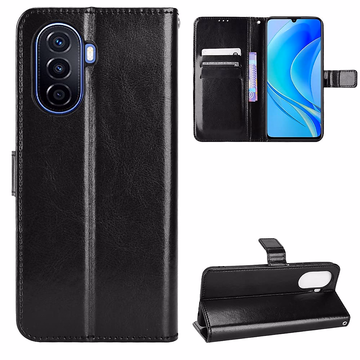Kukoufey Case for Huawei Nova Y70 Plus Case Cover,Flip Leather Wallet Cover Case for Huawei Nova Y70 MGA-LX9 Case Black