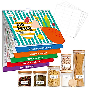 Magnetic Air Fryer Cheat Sheet, Air Fryer Cooking Guide Booklet with 72 Removable Blank Labels, Cooking Time Temp Chart Recipe Guide for Quick Reference