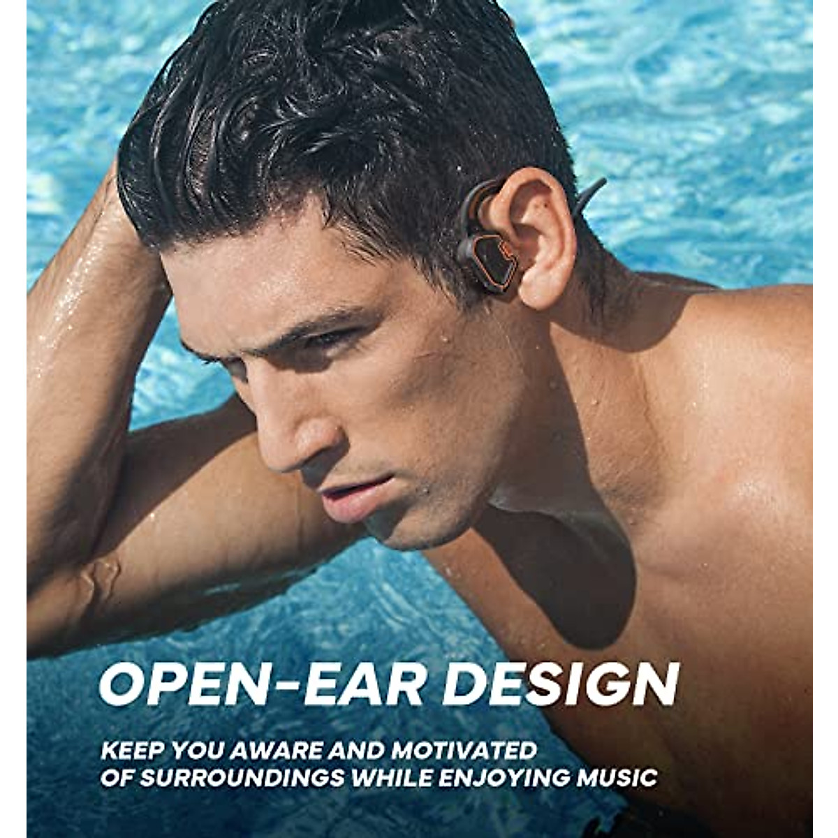 Bone Conduction Headphones Bluetooth IPX8 Waterproof Swimming Headphones, 16G MP3 Player 2 Pack Magnetic Charging Cables Wireless Open-Ear Headphones Bluetooth 5.1 with Mic for Running Driving, Orange