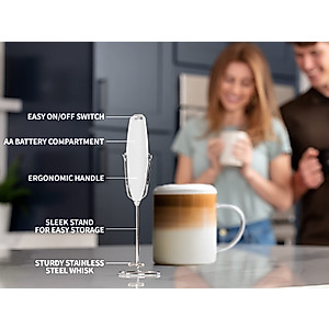 Milk Boss Milk Frother for Coffee Complete Set Coffee Gift With Upgraded Ultra Stand - Handheld Foam Maker - Whisk Drink Mixer for Coffee, Mini Hand Blender - Frother, Stencils & Frothing Pitcher